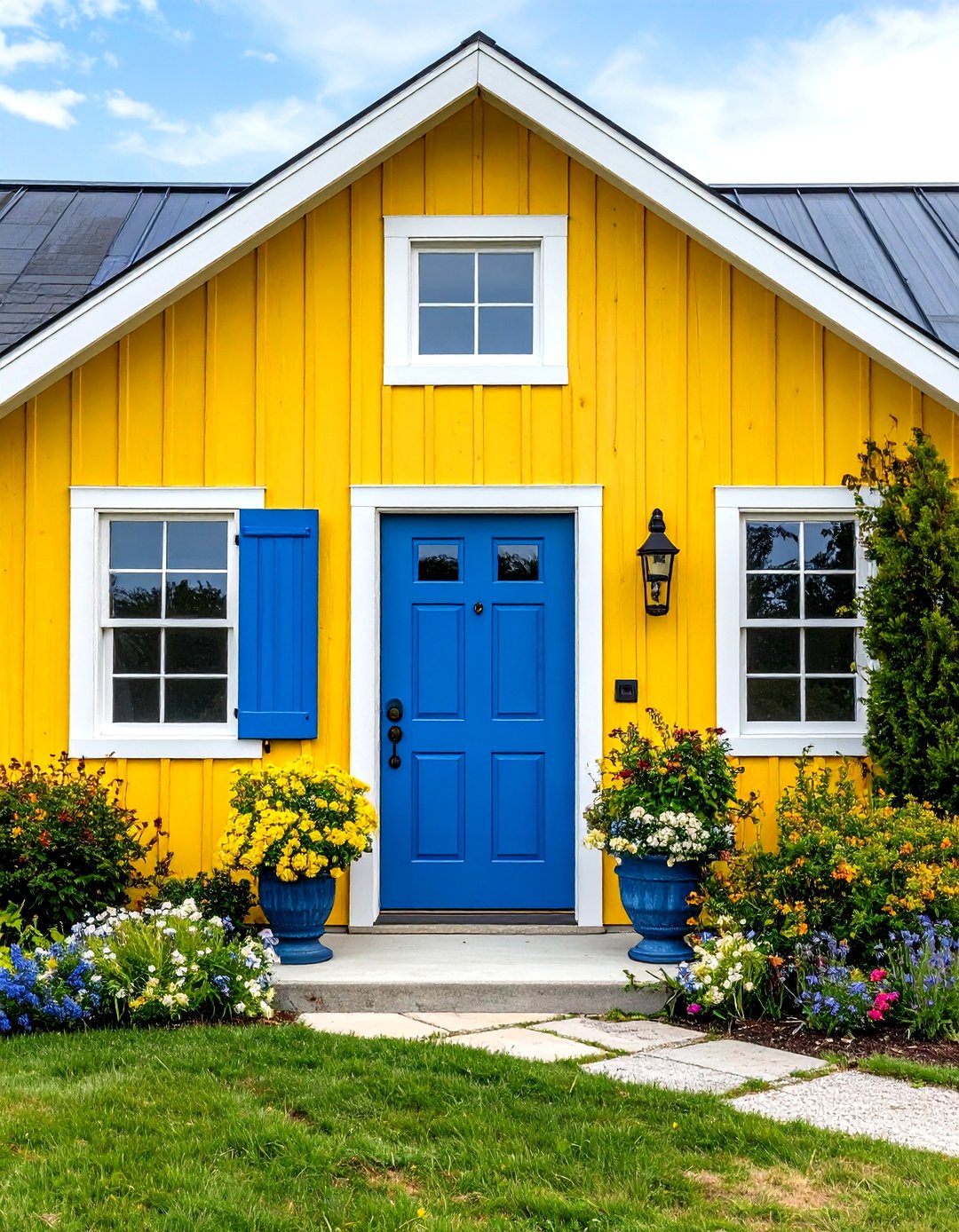 24 Grey House with Blue Door Ideas Offer Curb Appeal - Too Much Time