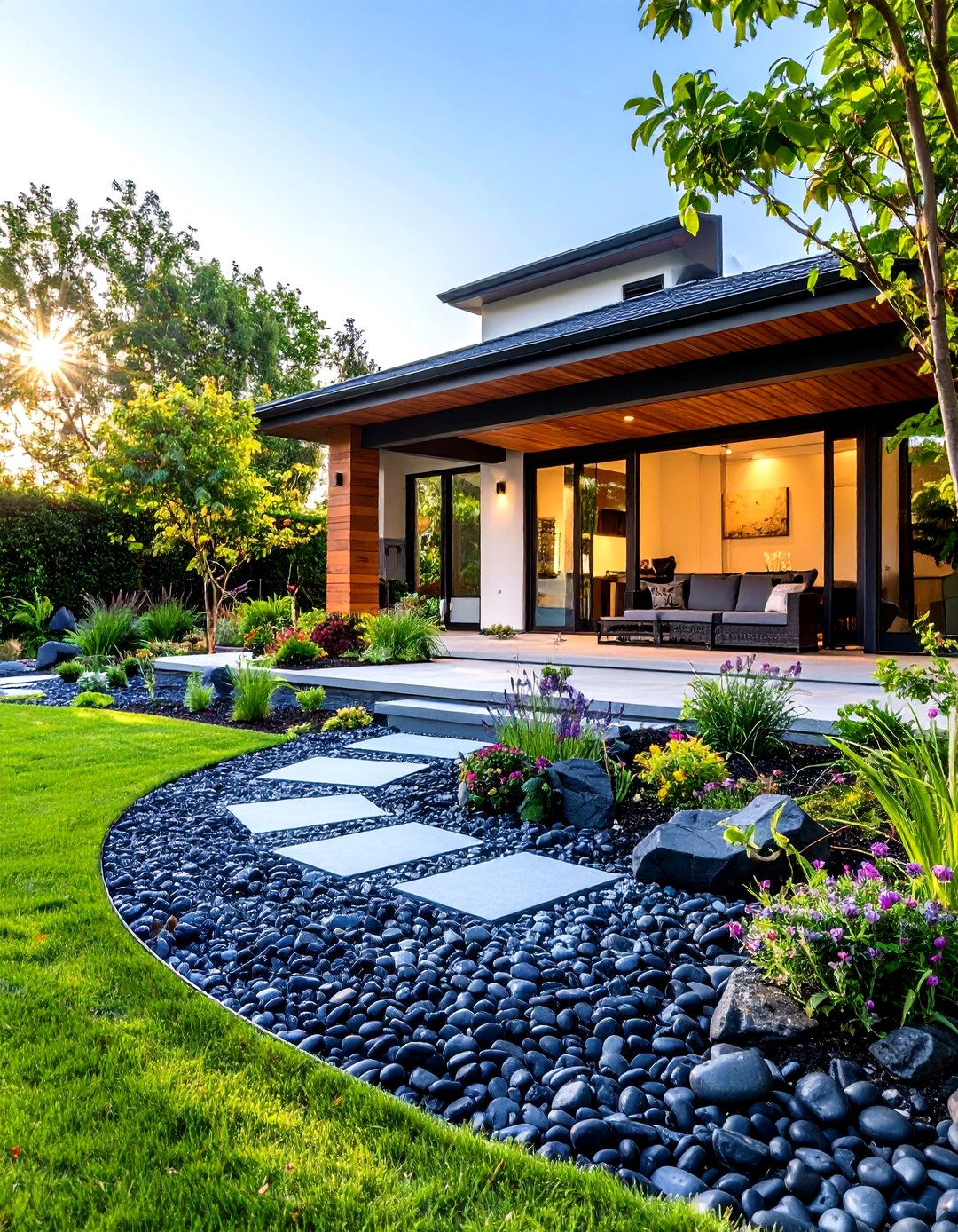 24 Black River Rock Landscaping Ideas to Boost Texture - Too Much Time