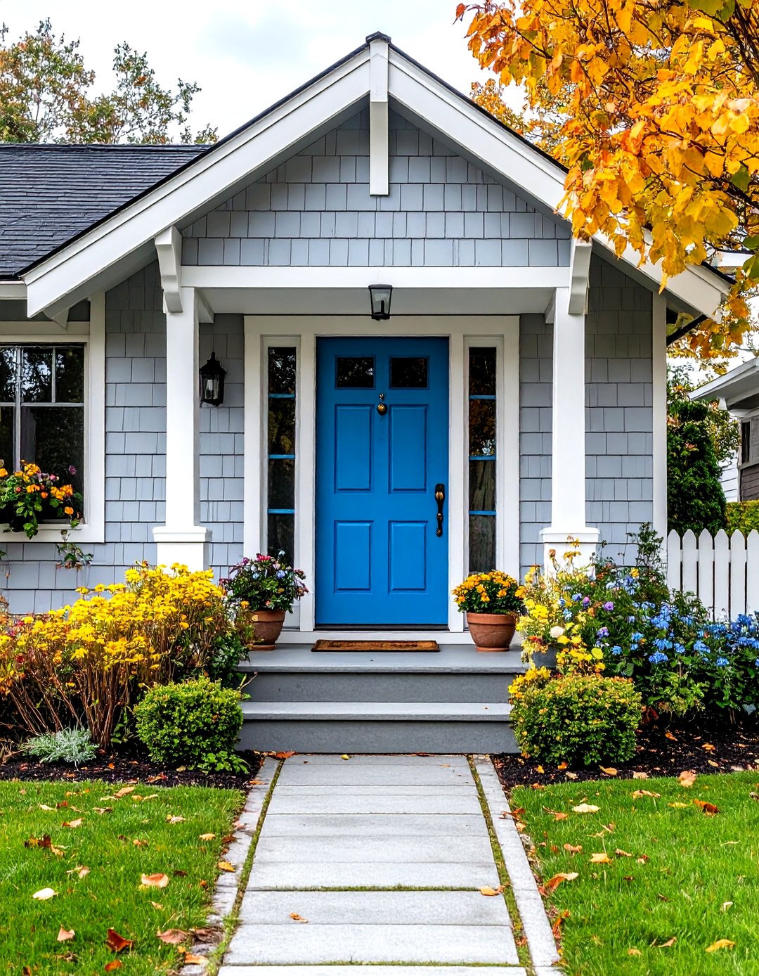 24 Grey House with Blue Door Ideas Offer Curb Appeal - Too Much Time