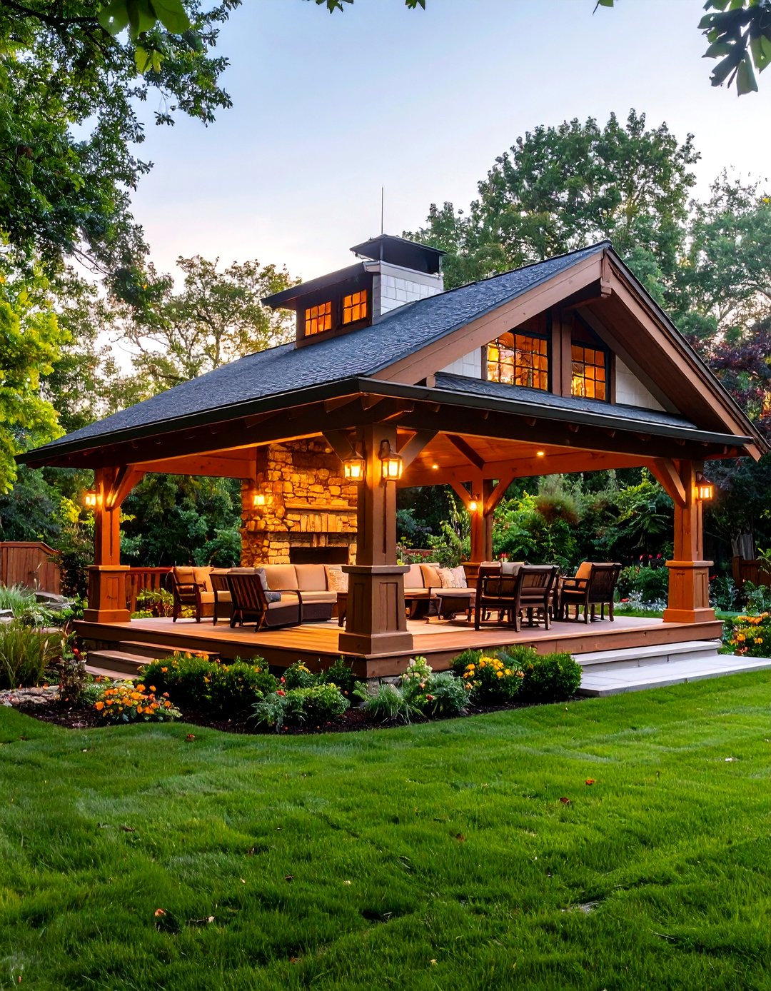 24 Backyard Pavilion with Fireplace for Outdoor Dining - Too Much Time