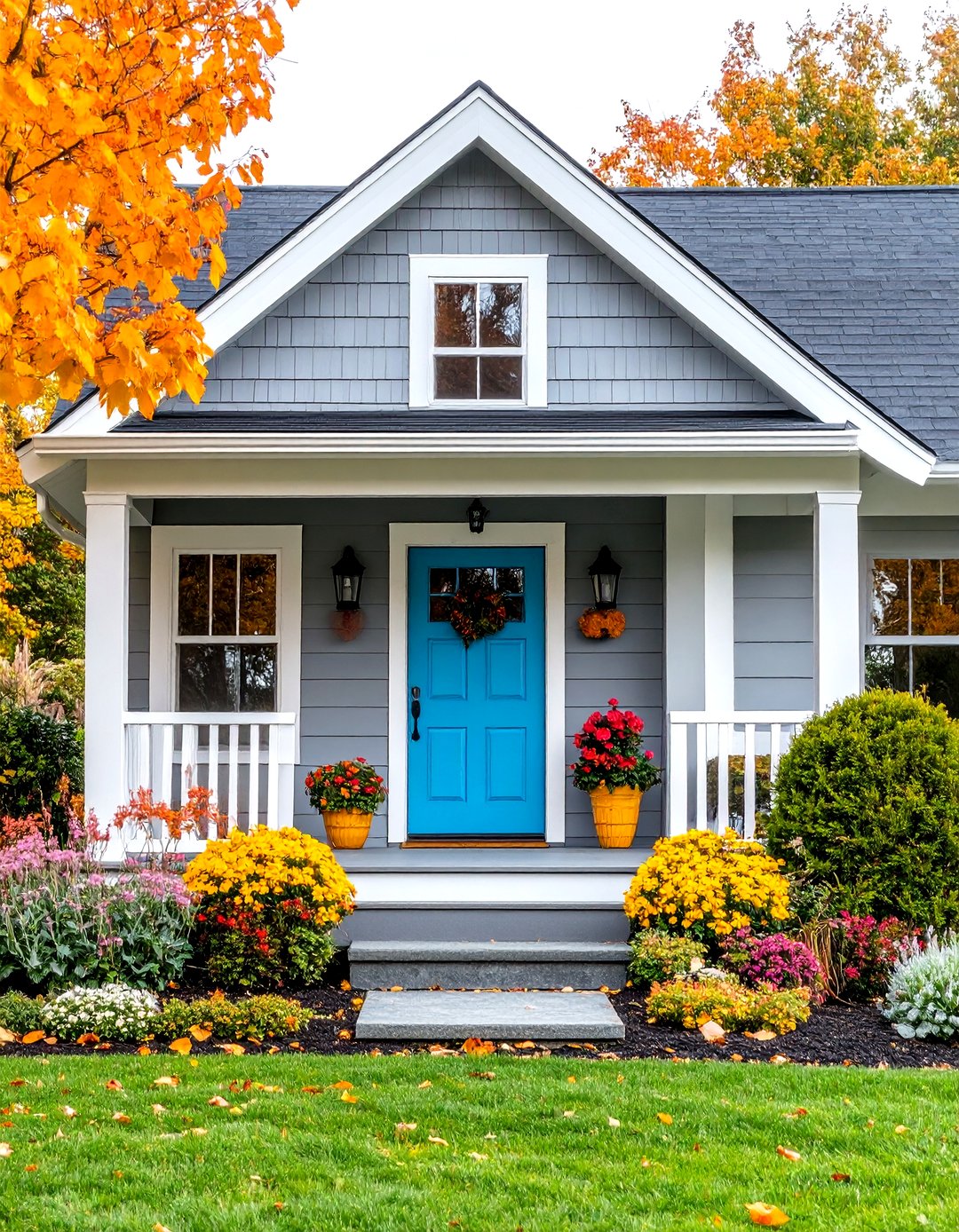 24 Grey House with Blue Door Ideas Offer Curb Appeal - Too Much Time