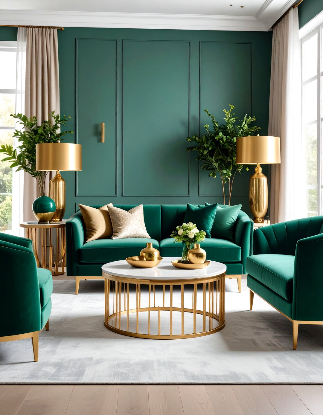 24 Emerald Green and Gold Living Room Ideas for Luxe. - Too Much Time