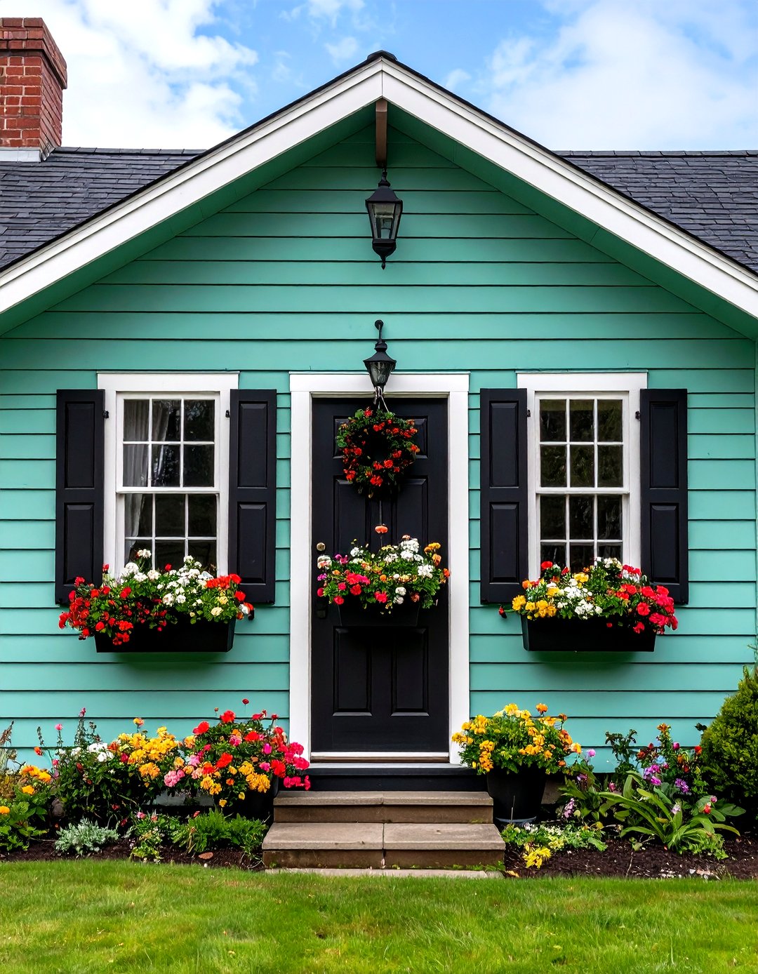 24 Green House Exterior with Black Trim: Curb Appeal - Too Much Time
