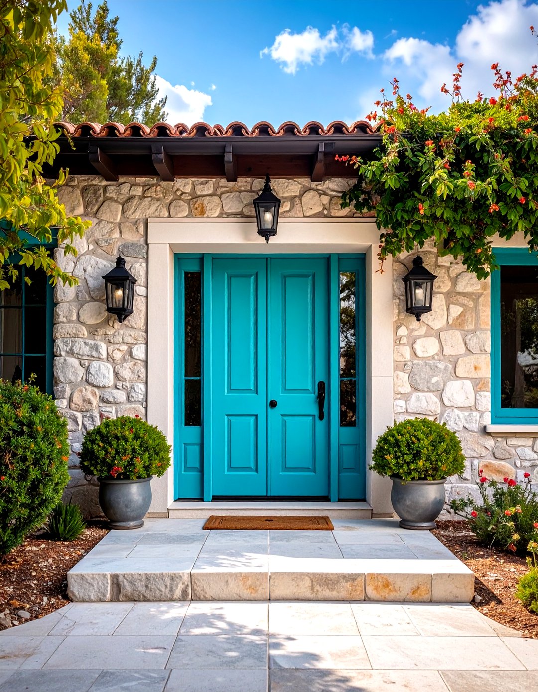 24 Grey House with Blue Door Ideas Offer Curb Appeal - Too Much Time