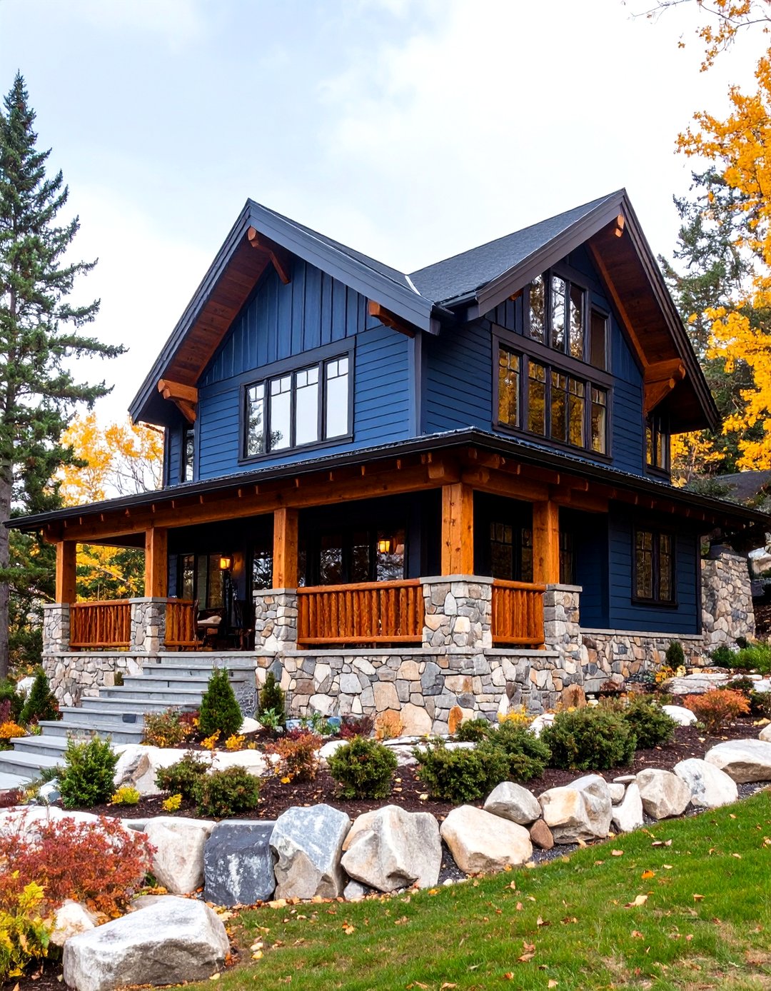 24 Blue House with Black Trim Ideas for Modern Homes - Too Much Time