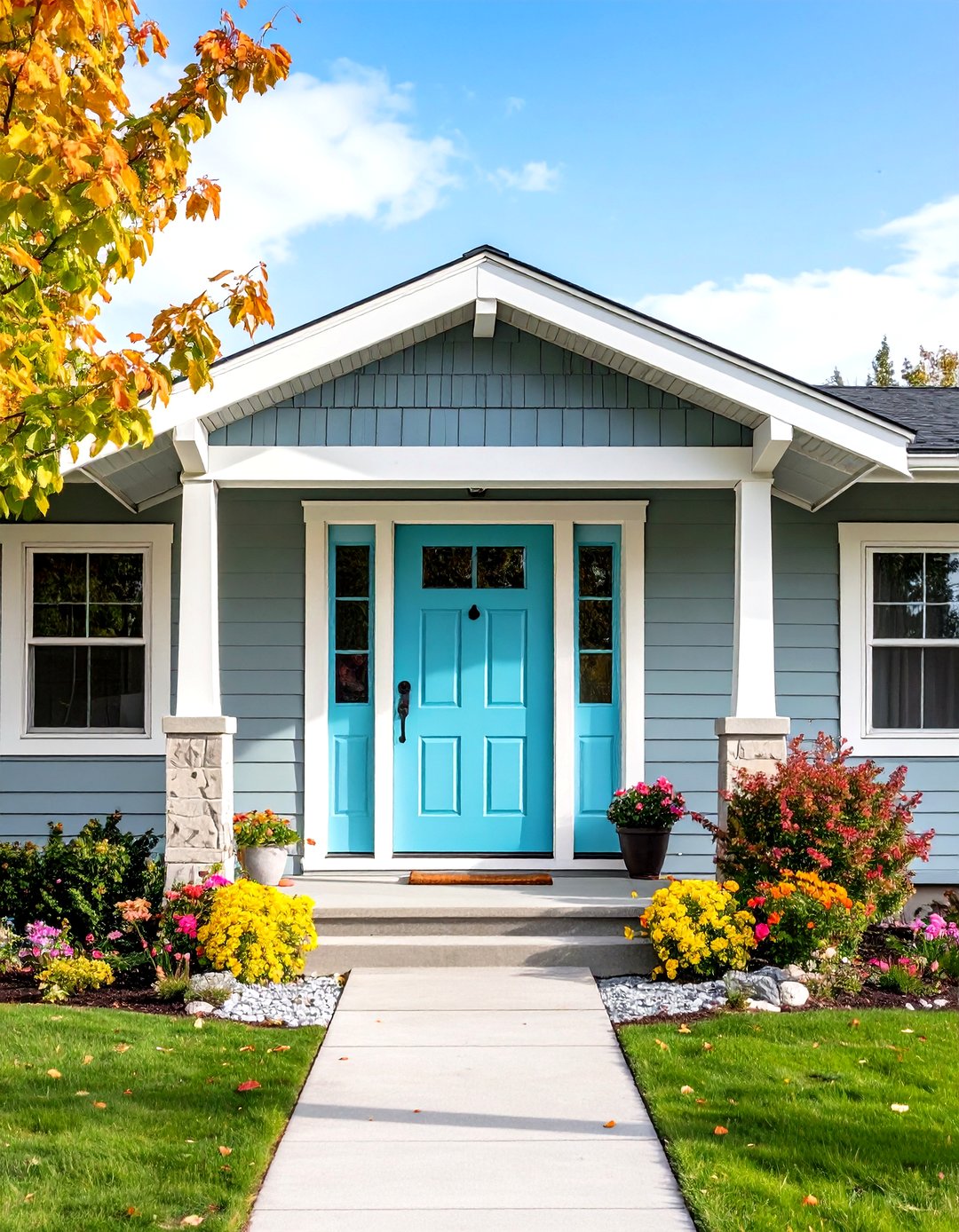24 Grey House with Blue Door Ideas Offer Curb Appeal - Too Much Time