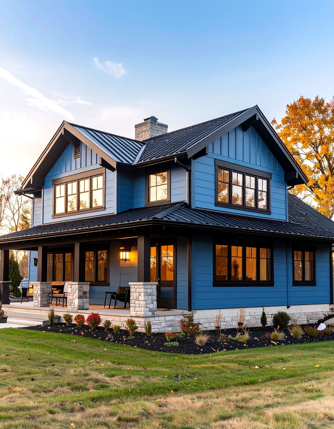 24 Blue House with Black Trim Ideas for Modern Homes - Too Much Time
