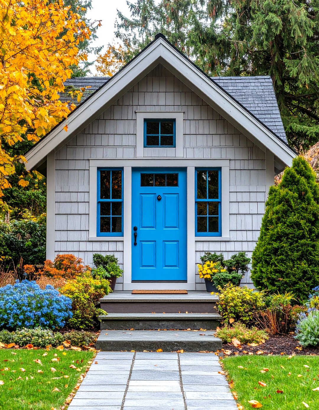 24 Grey House with Blue Door Ideas Offer Curb Appeal - Too Much Time