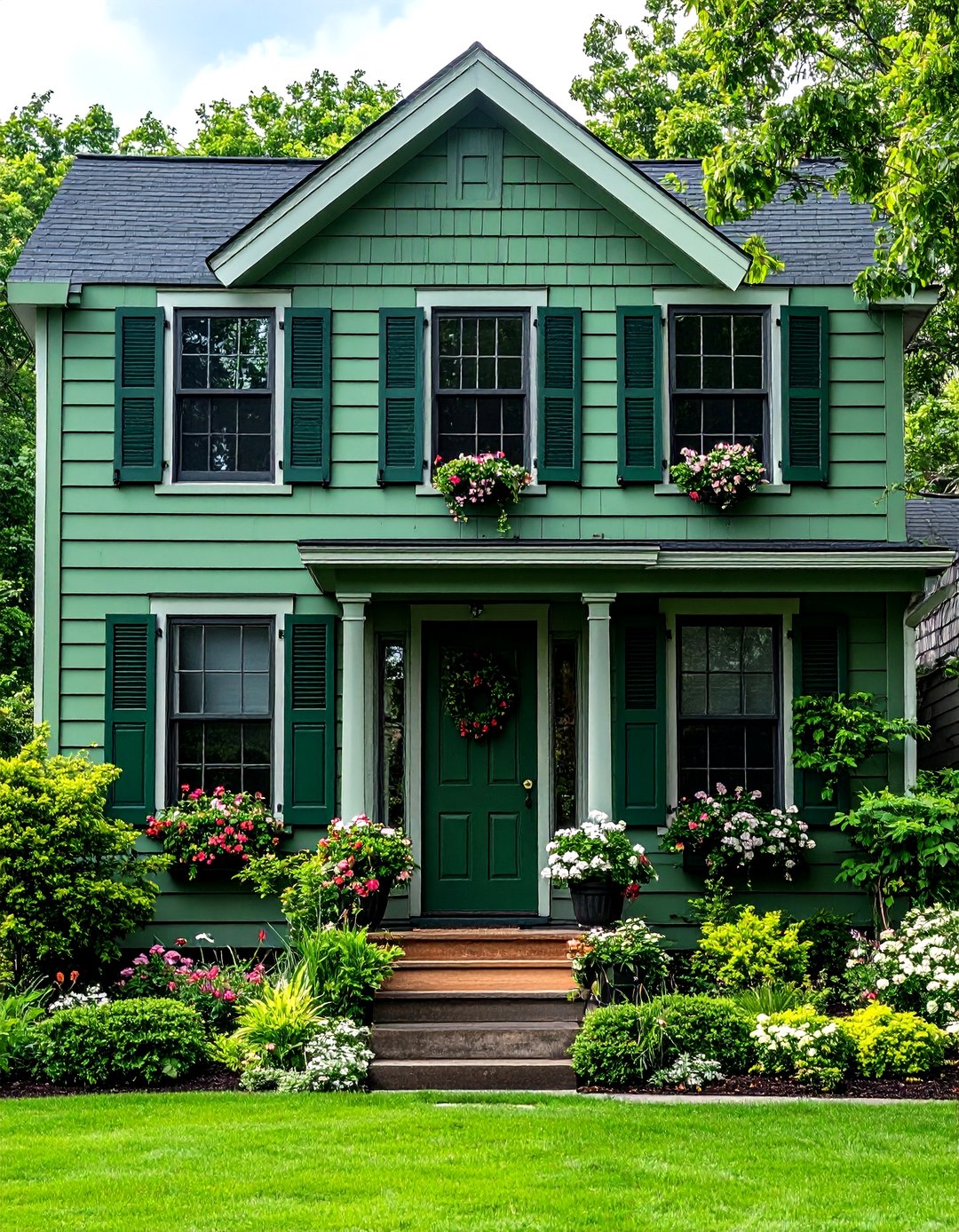 24 Exterior House Color Schemes with Sage Green Siding - Too Much Time