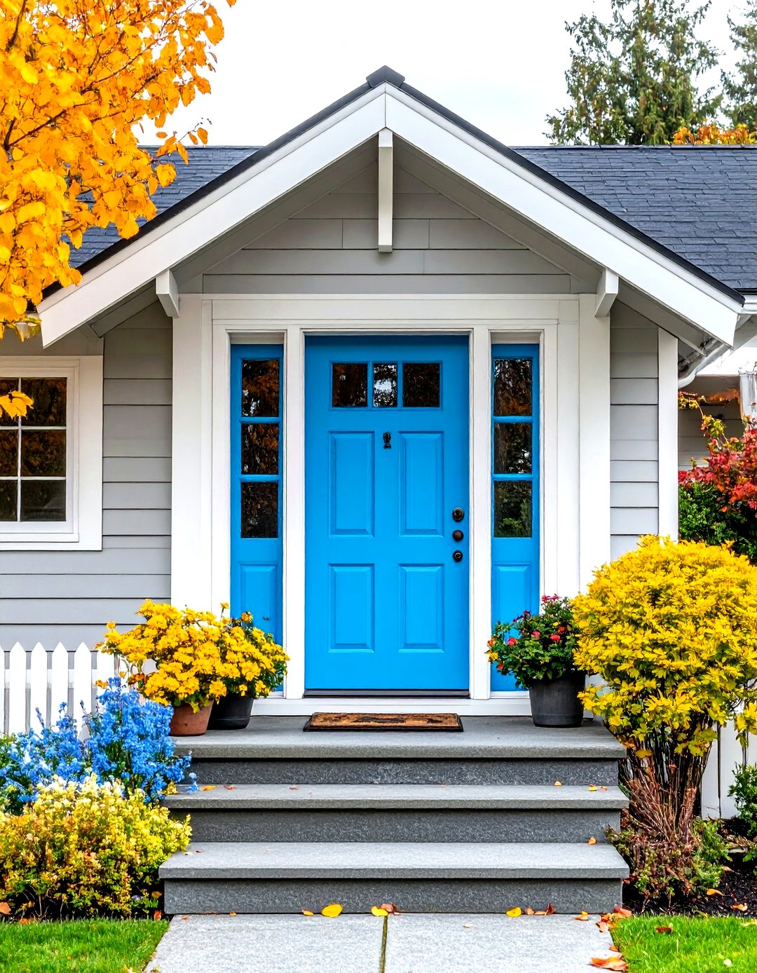 24 Grey House with Blue Door Ideas Offer Curb Appeal - Too Much Time