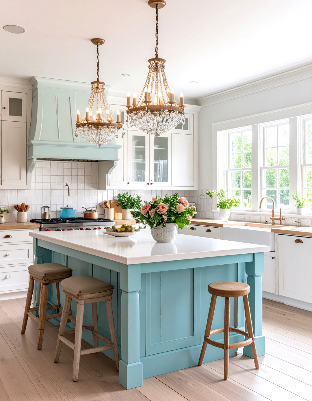 24 White Kitchen Cabinets with Blue Island Ideas Now - Too Much Time