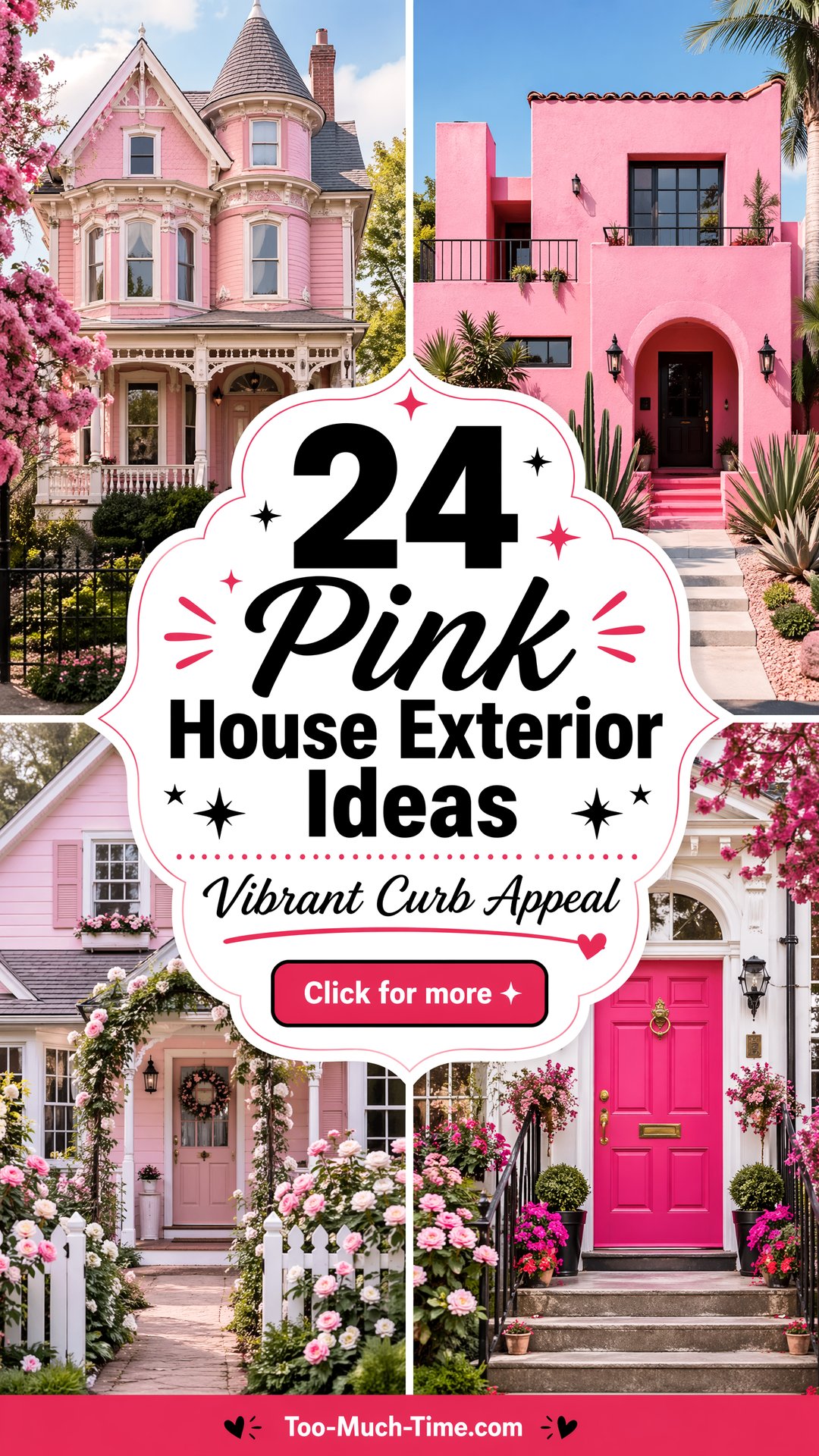 24 Pink House Exterior Ideas for a Vibrant Curb Appeal - Too Much Time